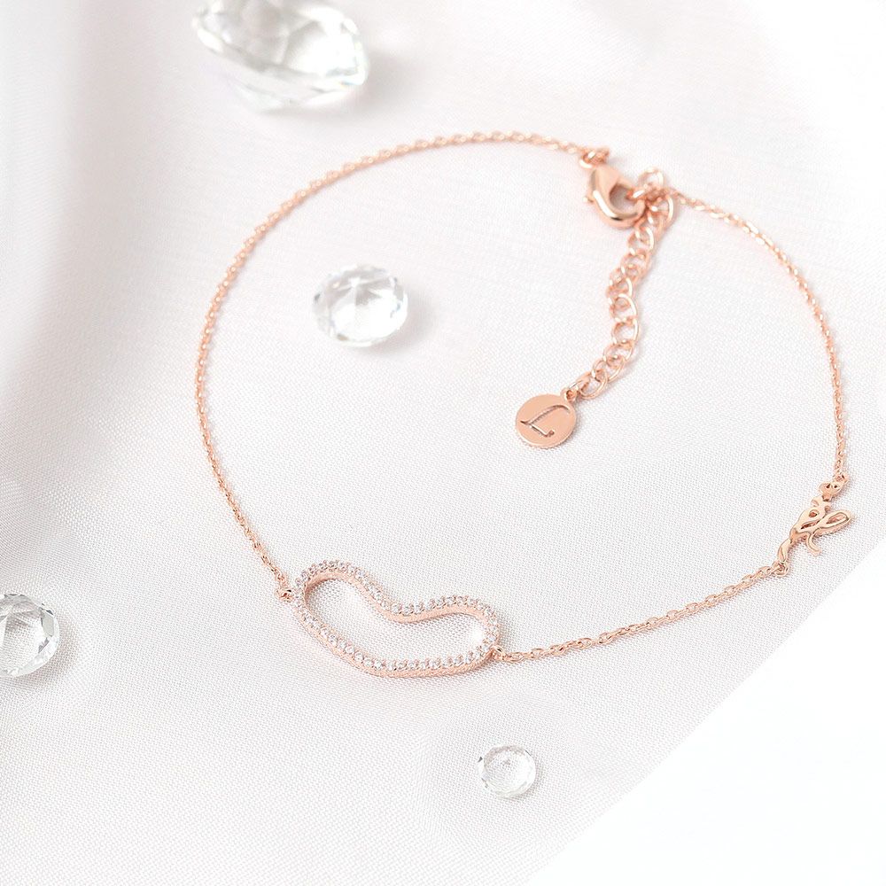 14K GP 큐빅 하트 로즈골드 체인 패션 발찌 WA9AEC0