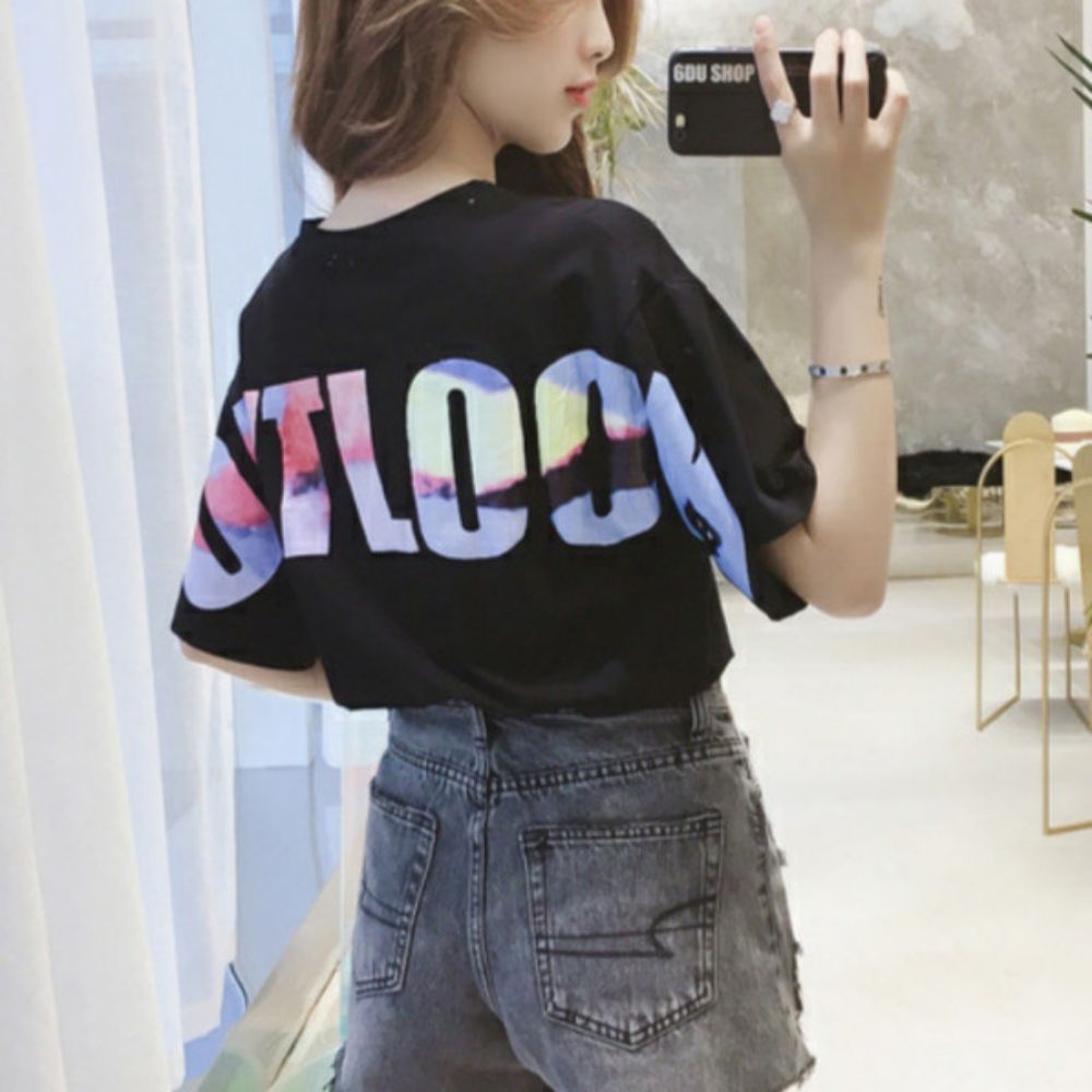 캐주얼 로고 프린팅 여성 루즈핏 반팔 티셔츠 l0o - 마니템